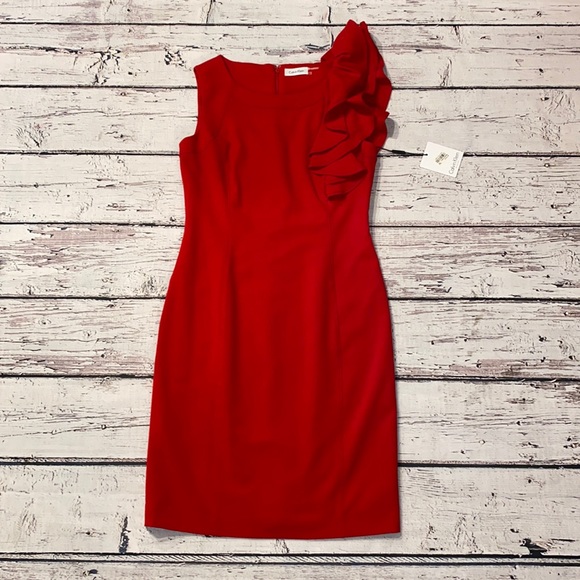 Calvin Klein | Dresses | Nwt Calvin Klein Red Ruffle Dress | Poshmark